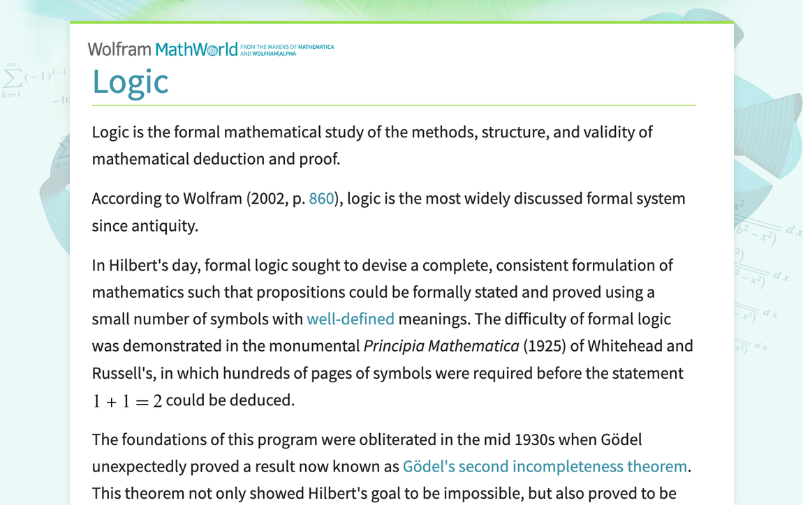 Logic -- from Wolfram MathWorld