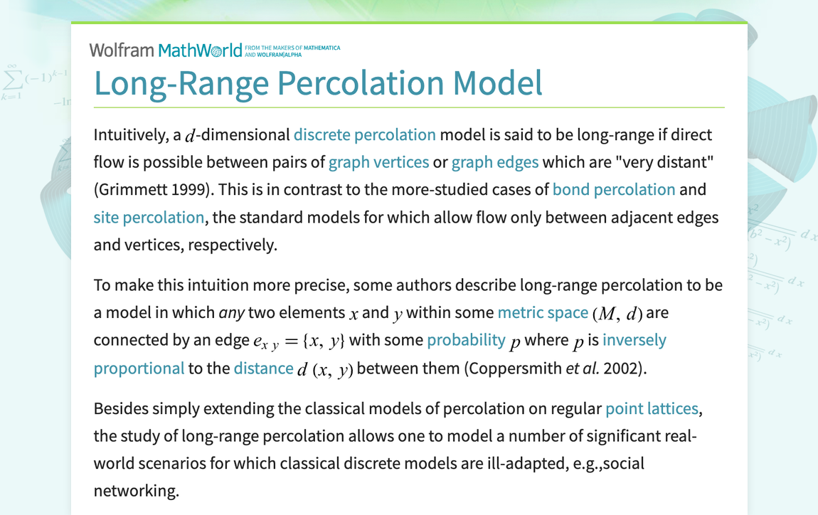 Long-Range Percolation Model -- from Wolfram MathWorld