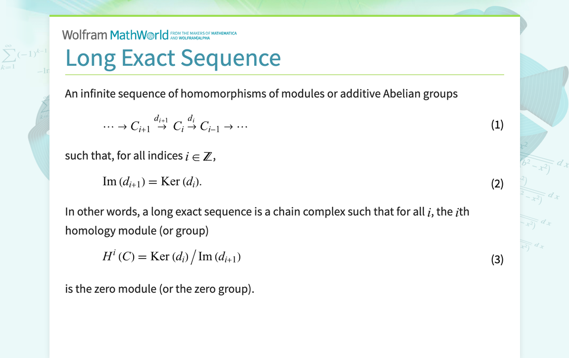 Long Exact Sequence -- from Wolfram MathWorld