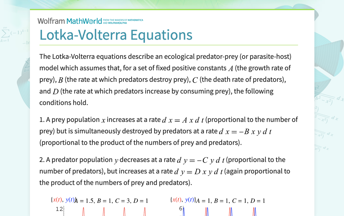 Lotka-Volterra Equations -- from Wolfram MathWorld