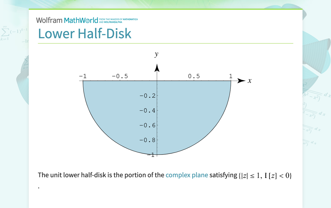 Lower Half-Disk -- from Wolfram MathWorld