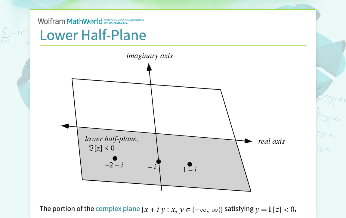 Lower Half-Plane -- from Wolfram MathWorld