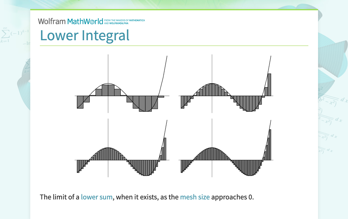 Lower Integral -- from Wolfram MathWorld