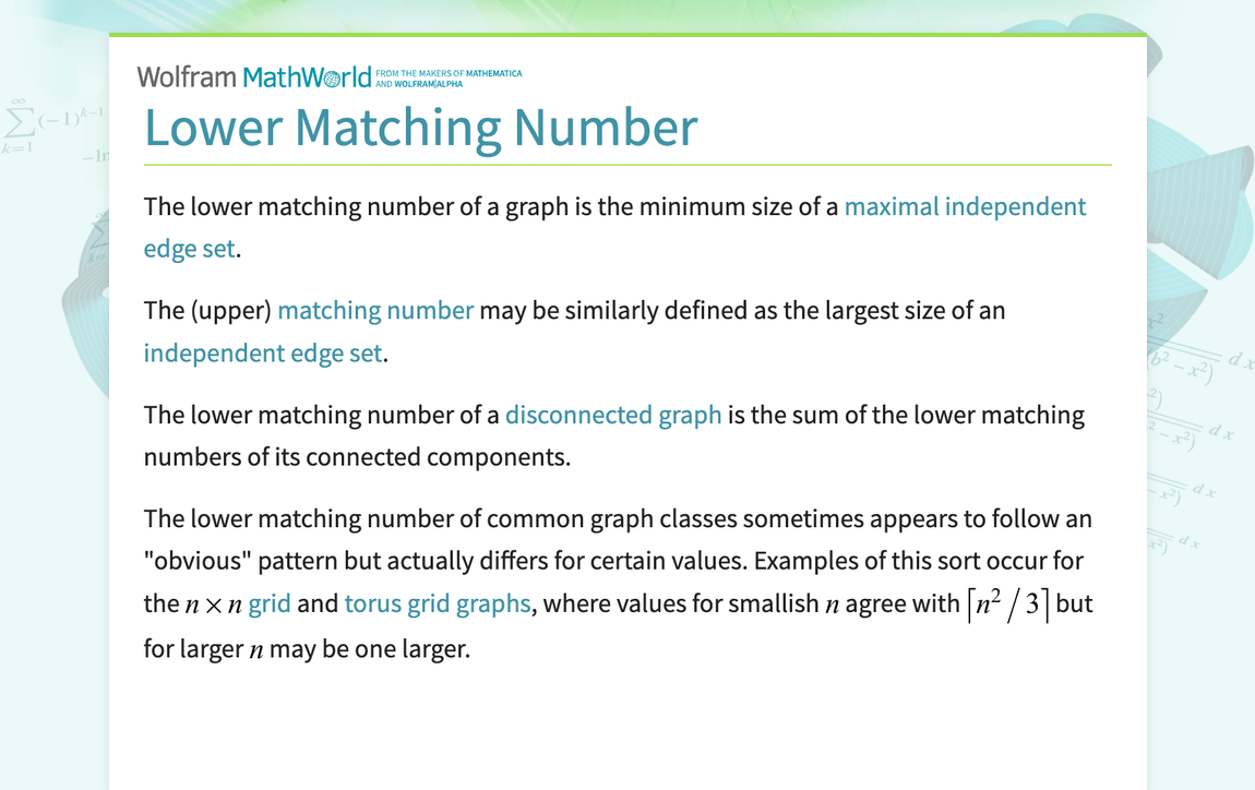 Lower Matching Number -- from Wolfram MathWorld