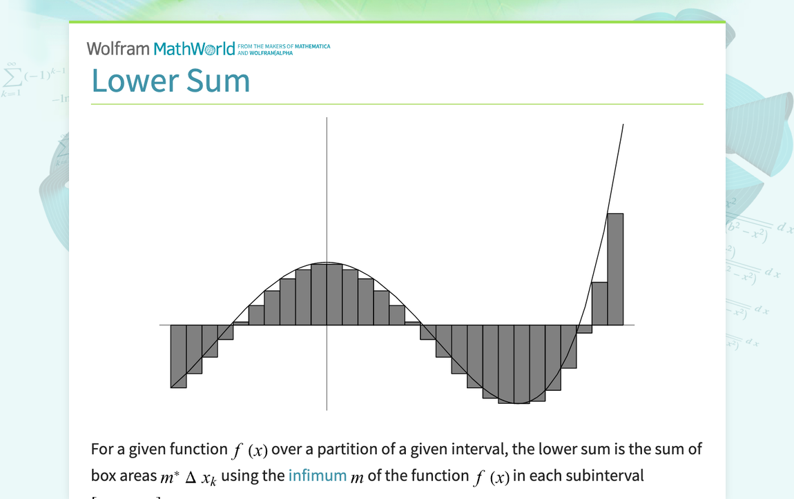 Lower Sum From Wolfram Mathworld