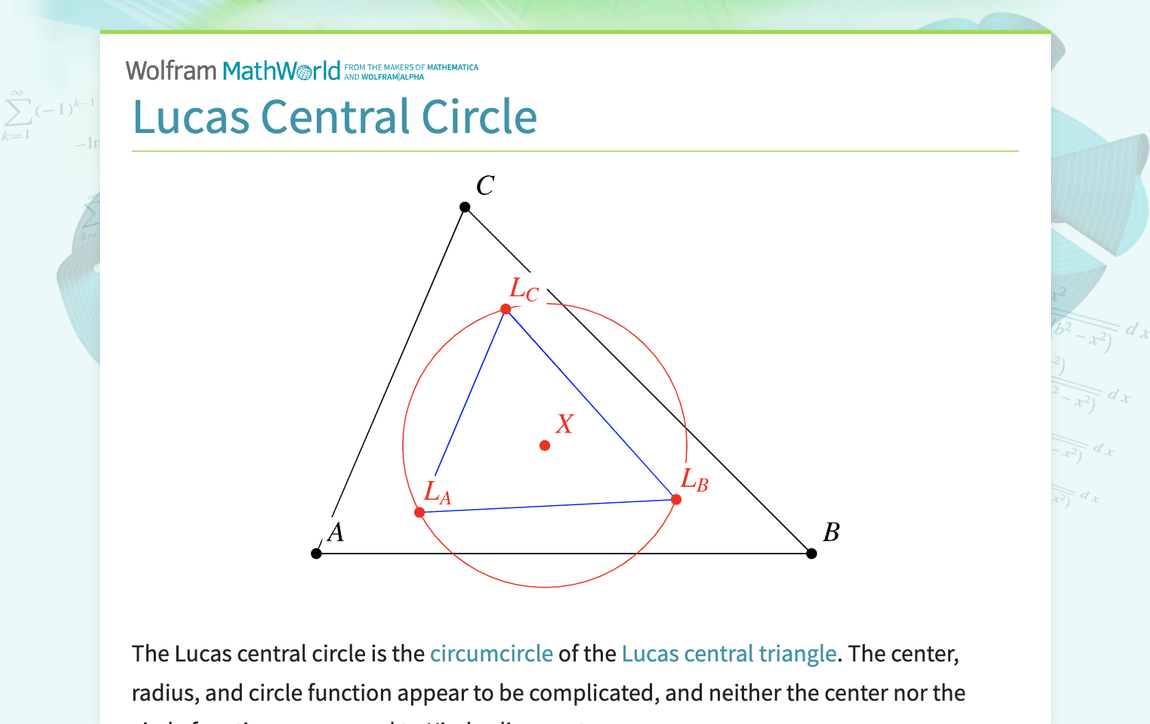 Lucas Central Circle -- from Wolfram MathWorld