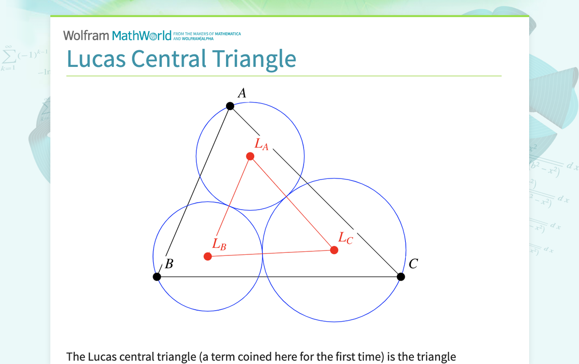 Lucas Central Triangle -- from Wolfram MathWorld