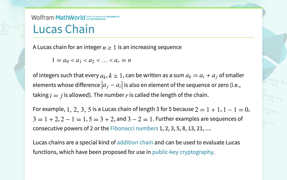 Lucas Chain -- from Wolfram MathWorld