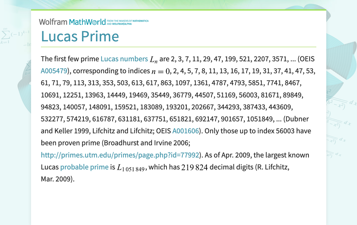 Lucas Prime -- from Wolfram MathWorld