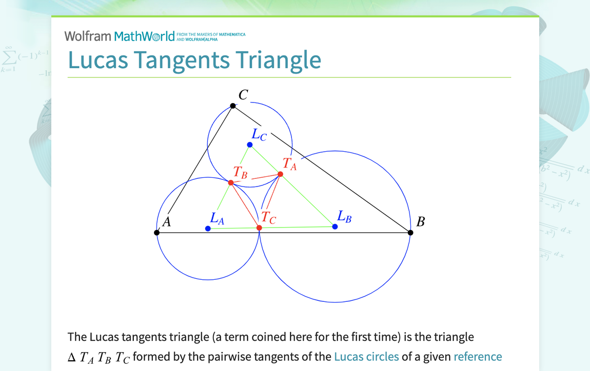 Lucas Tangents Triangle -- from Wolfram MathWorld