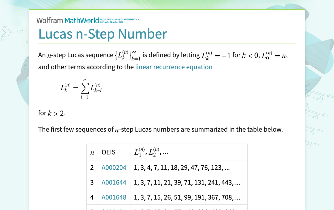 Lucas n-Step Number -- from Wolfram MathWorld