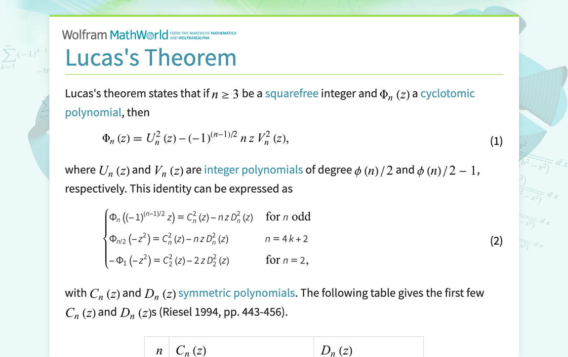 Lucas's Theorem -- from Wolfram MathWorld