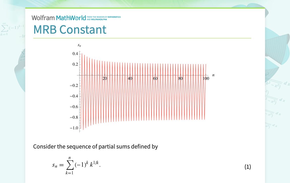 MRB Constant -- from Wolfram MathWorld