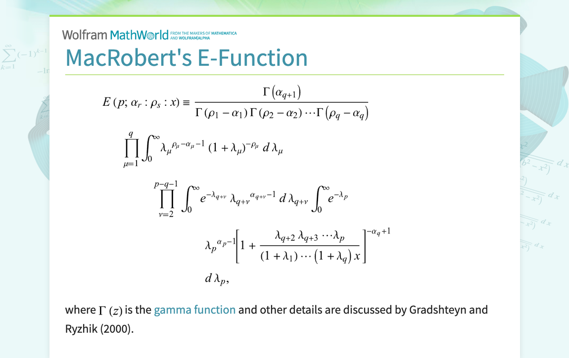 MacRobert's E-Function -- from Wolfram MathWorld