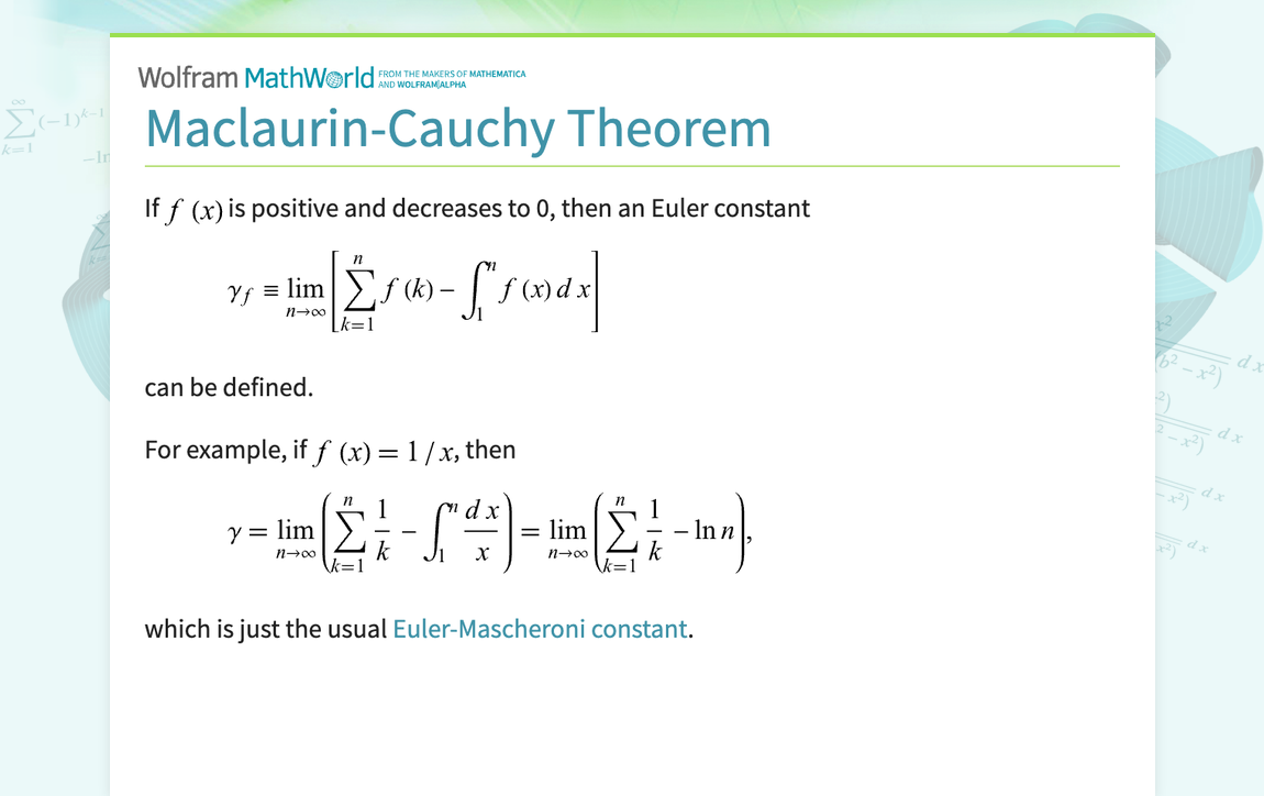 Maclaurin-Cauchy Theorem -- from Wolfram MathWorld