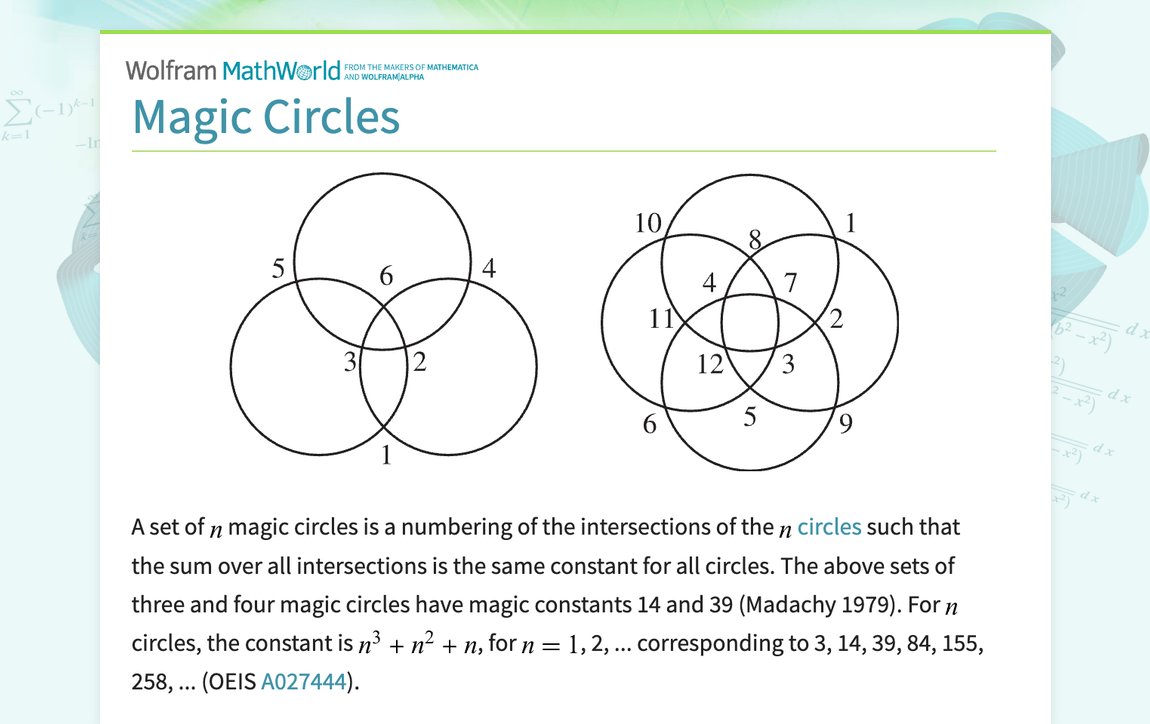 Magic Circles -- from Wolfram MathWorld