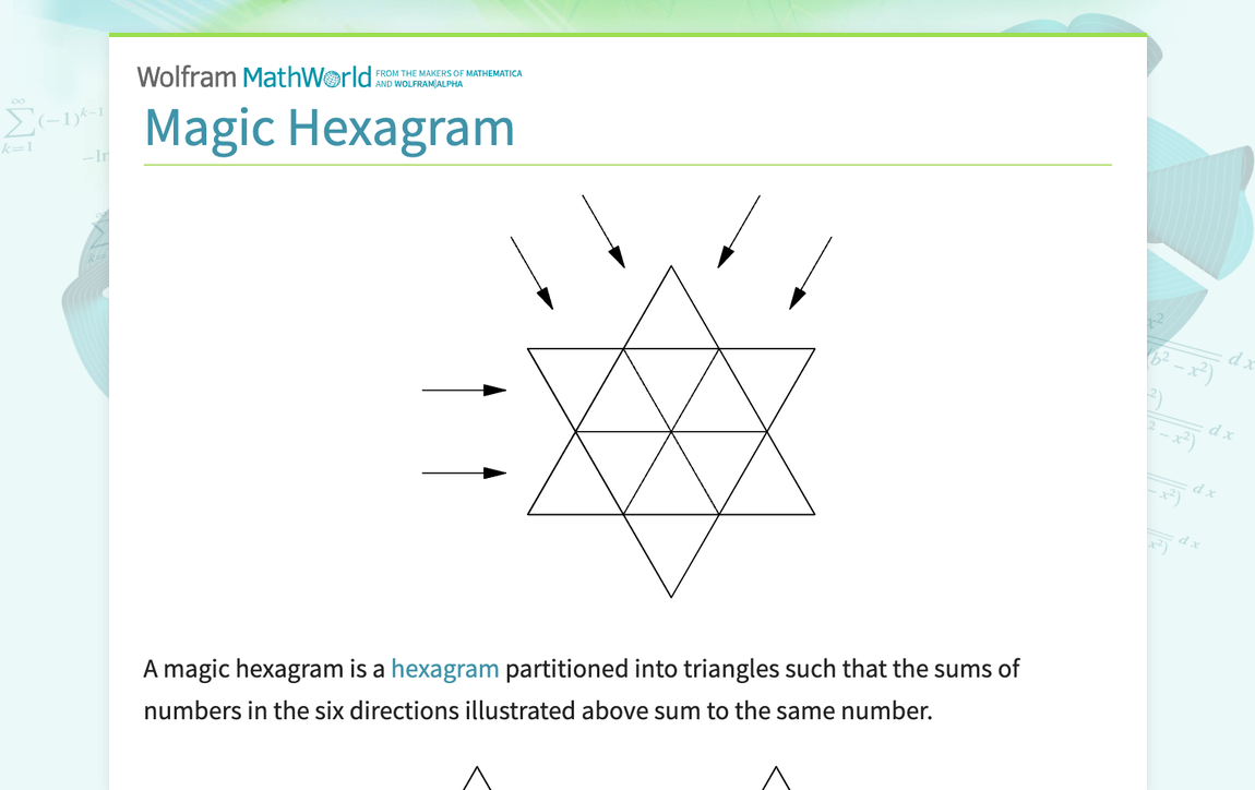 Magic Hexagram -- from Wolfram MathWorld