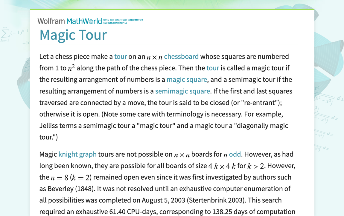 Magic Tour -- from Wolfram MathWorld