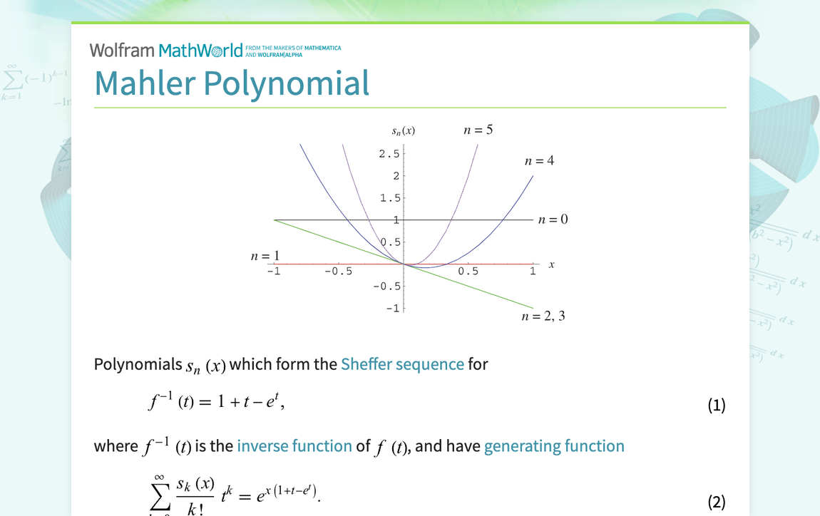 Mahler Polynomial -- from Wolfram MathWorld
