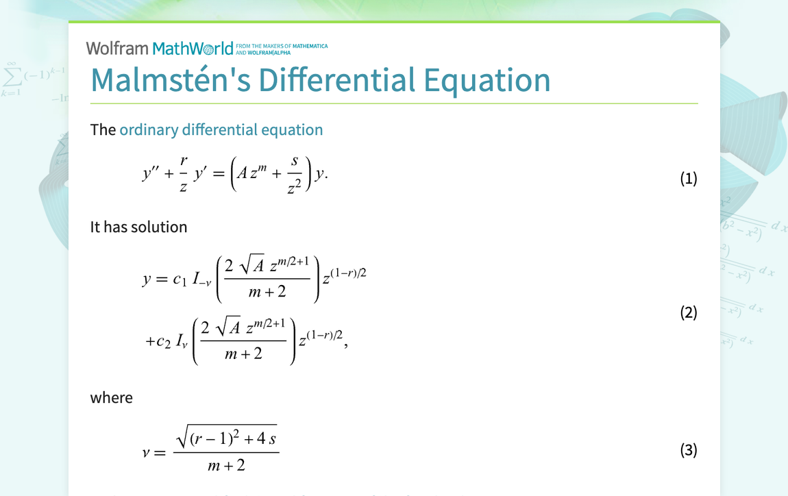 Malmstén's Differential Equation -- from Wolfram MathWorld