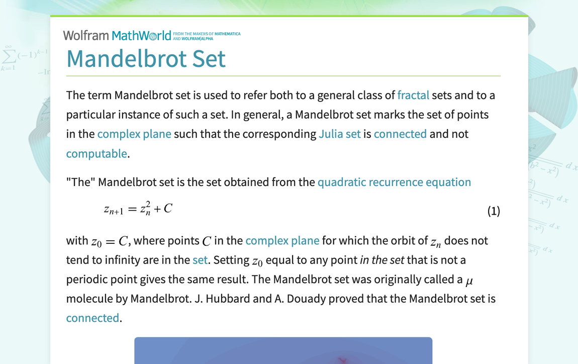 Mandelbrot Set From Wolfram Mathworld