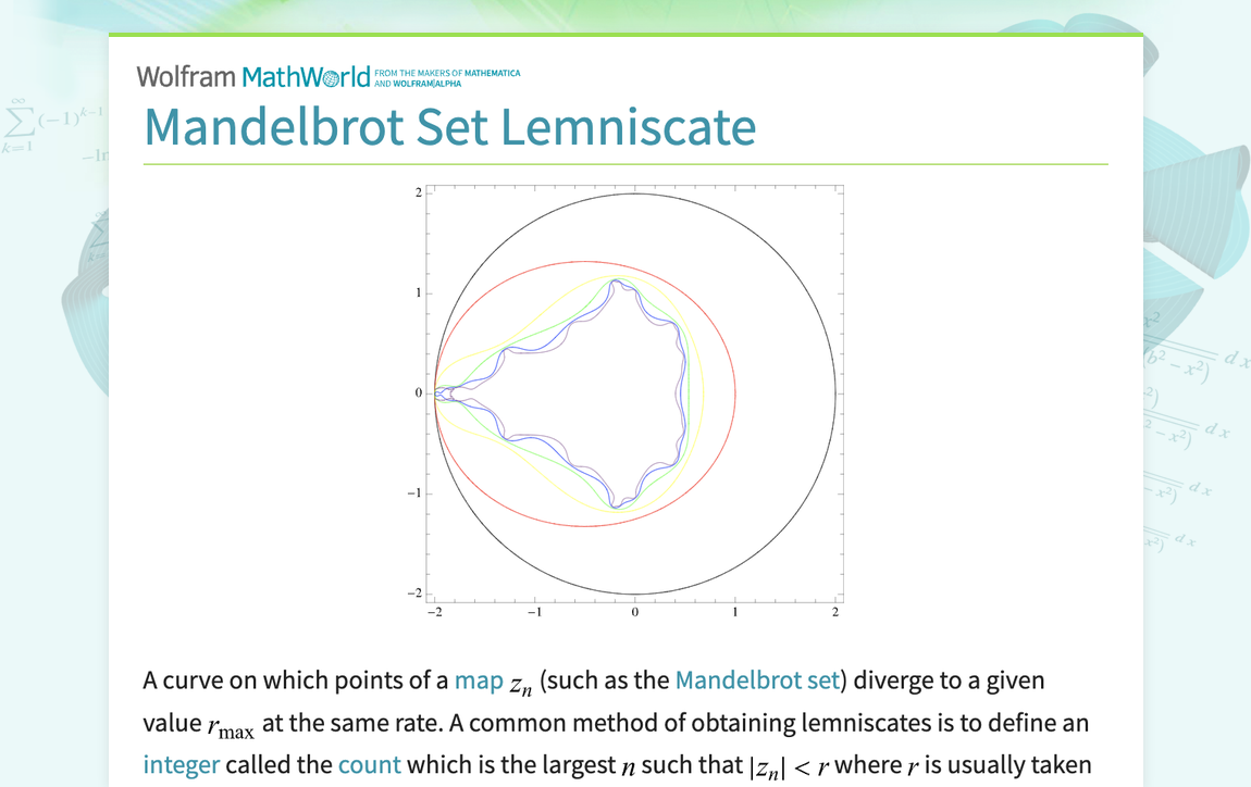 Mandelbrot Set Lemniscate -- from Wolfram MathWorld