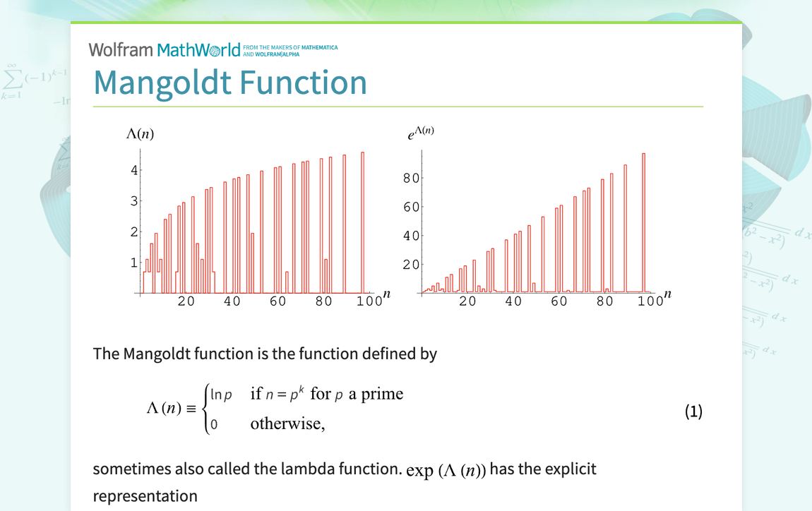 Mangoldt Function -- from Wolfram MathWorld