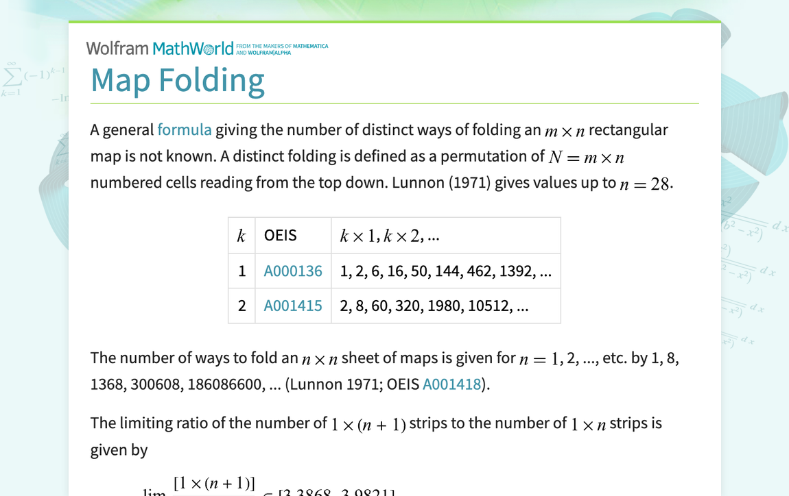 Map Folding -- from Wolfram MathWorld