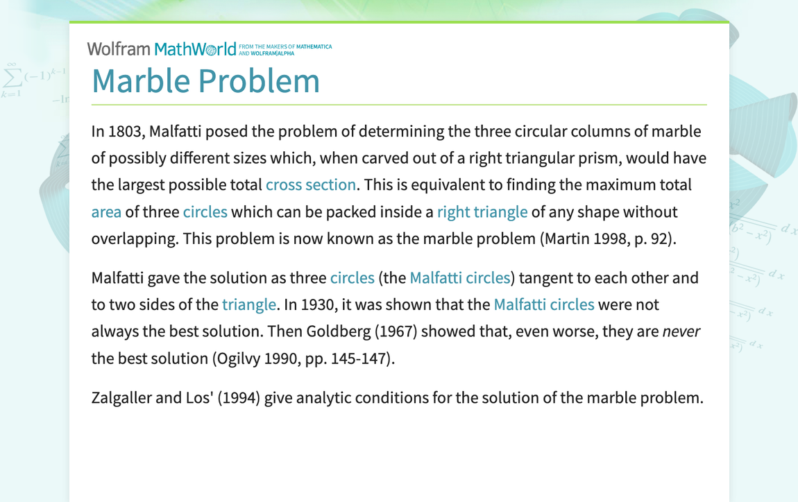 Marble Problem -- from Wolfram MathWorld