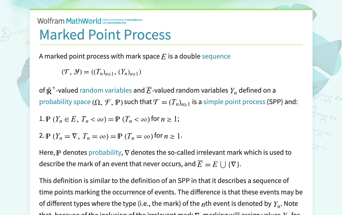 Marked Point Process -- from Wolfram MathWorld
