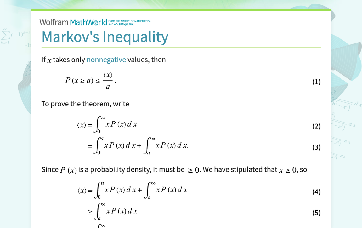 Markov's Inequality -- from Wolfram MathWorld