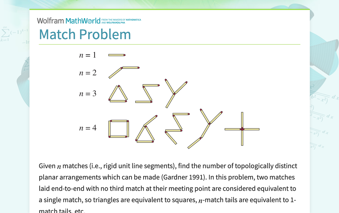 Match Problem -- from Wolfram MathWorld