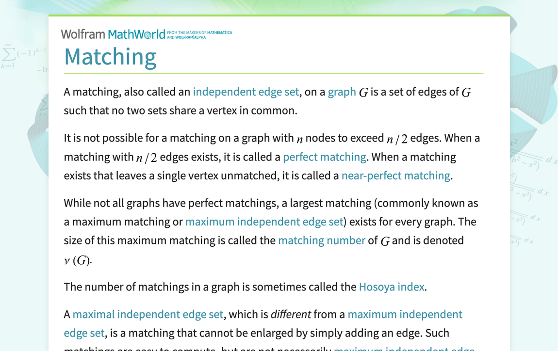 Matching -- from Wolfram MathWorld