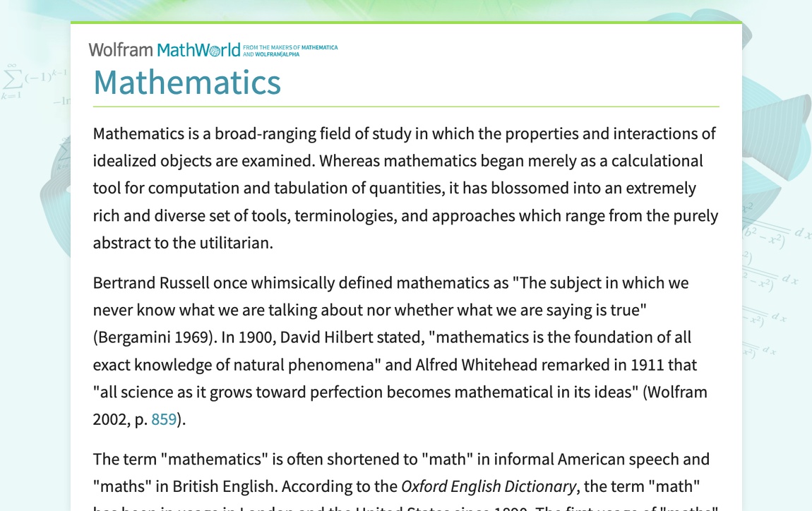 Mathematics -- from Wolfram MathWorld