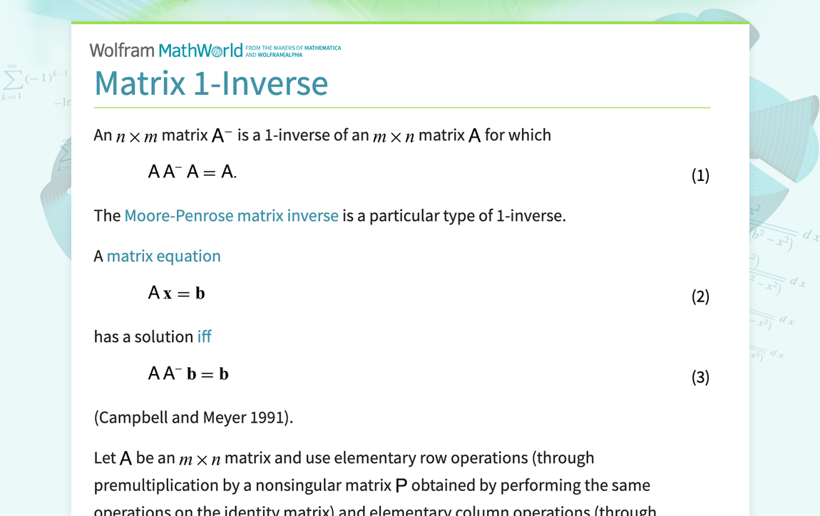 Matrix 1-Inverse -- from Wolfram MathWorld