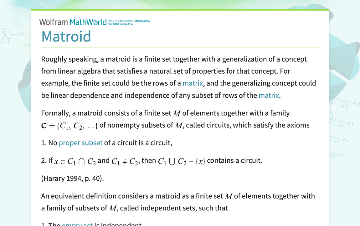 Matroid -- from Wolfram MathWorld