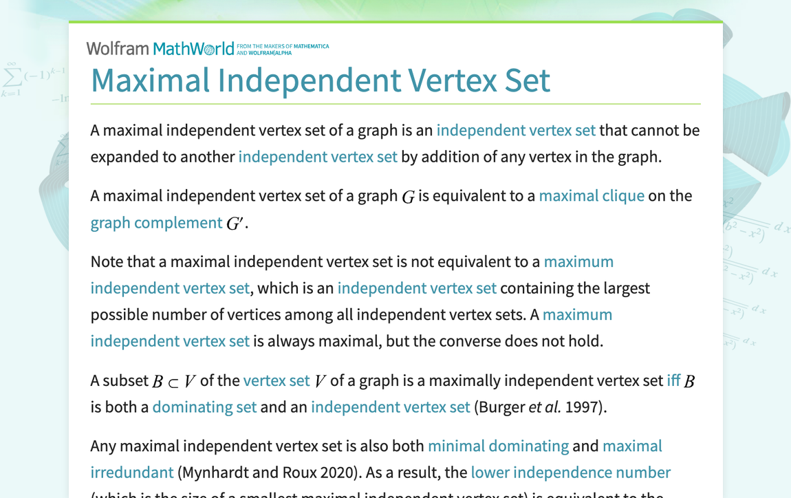 Maximal Independent Vertex Set -- from Wolfram MathWorld