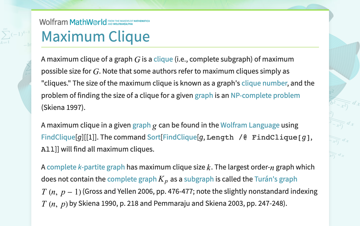Maximum Clique -- from Wolfram MathWorld