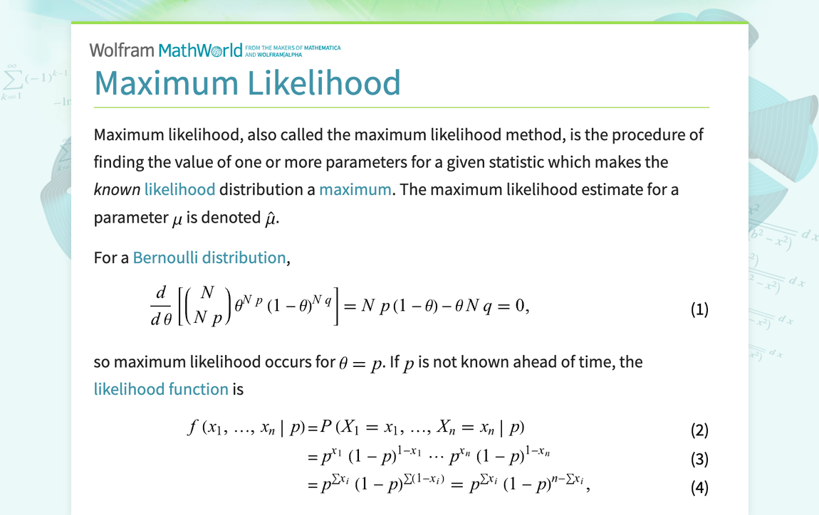 Maximum Likelihood -- from Wolfram MathWorld