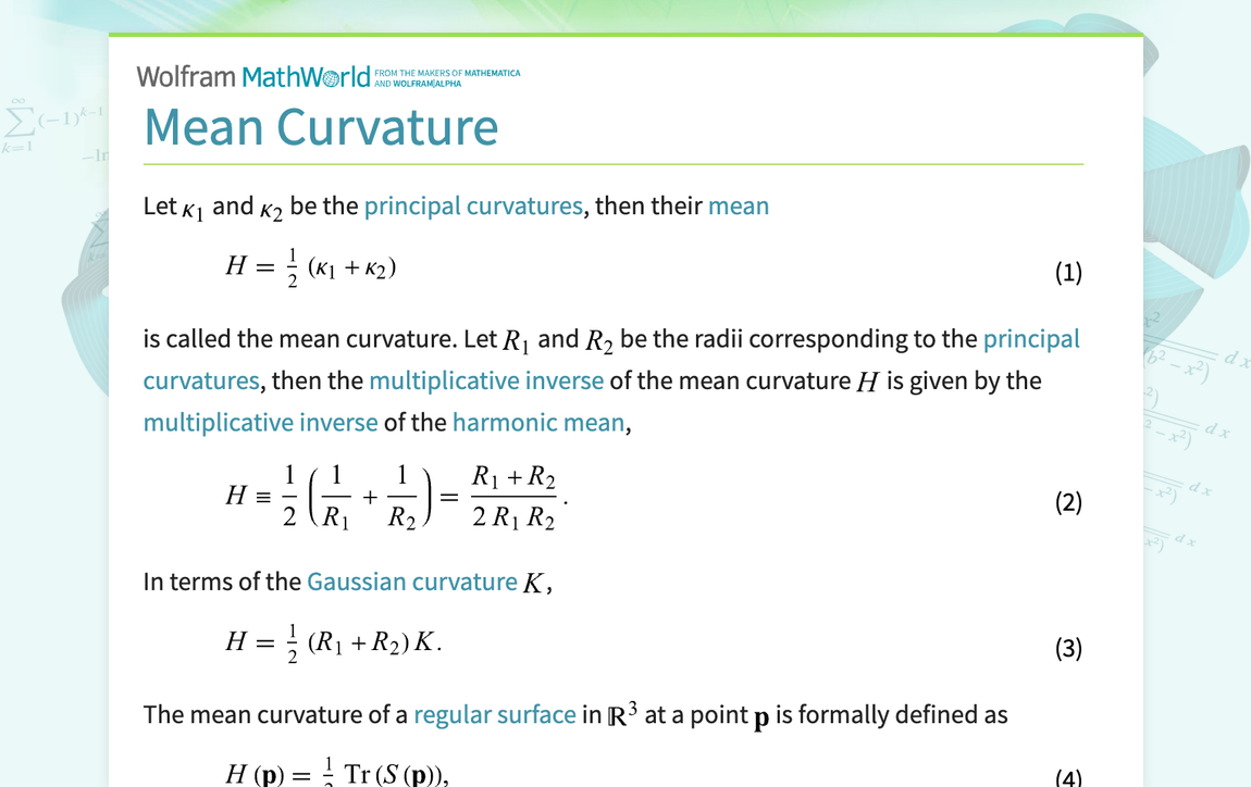 Mean Curvature -- from Wolfram MathWorld