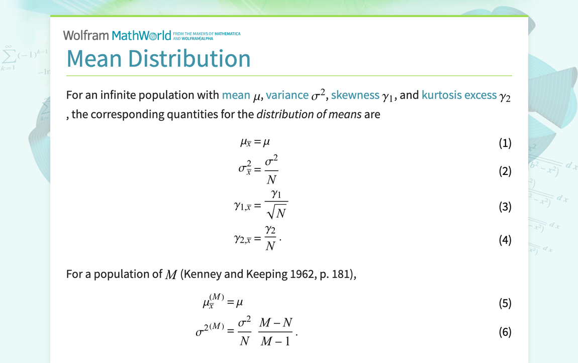 Mean Distribution -- from Wolfram MathWorld
