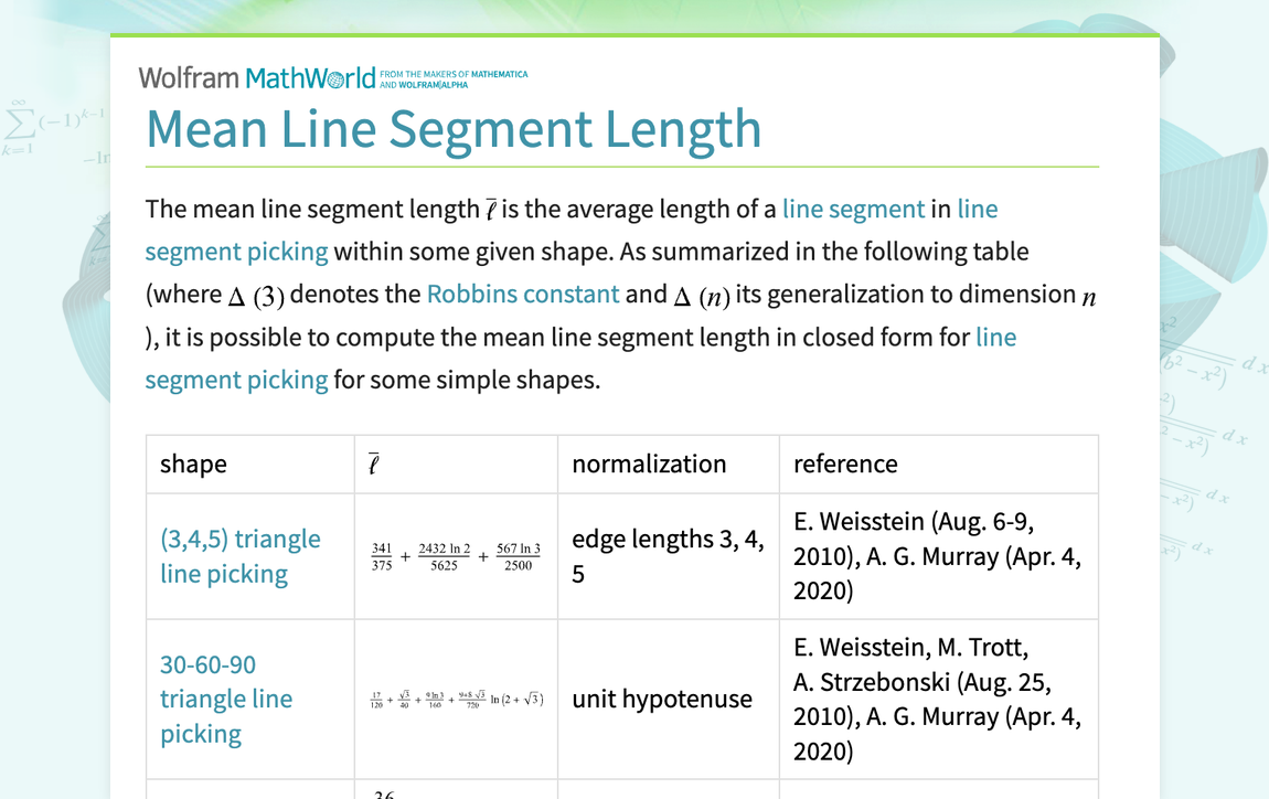 Mean Line Segment Length -- from Wolfram MathWorld