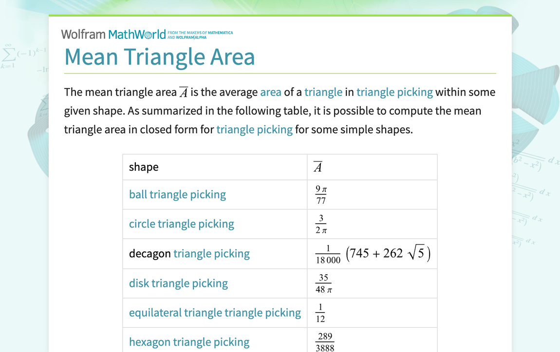 Mean Triangle Area -- from Wolfram MathWorld