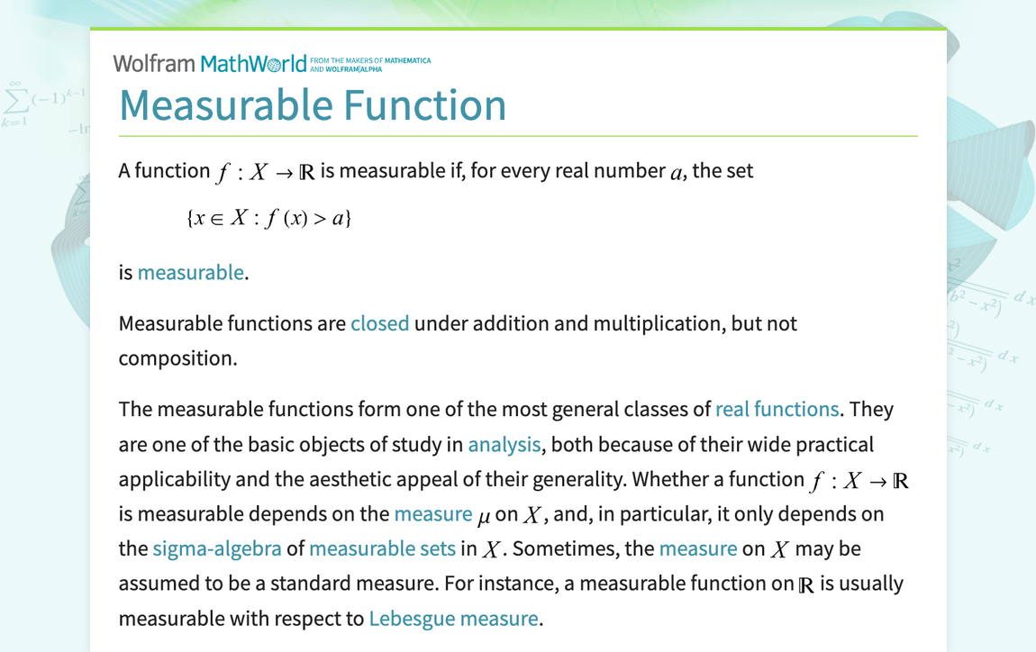 Measurable Function From Wolfram Mathworld