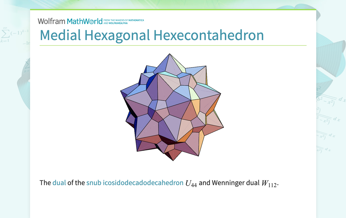 Medial Hexagonal Hexecontahedron -- from Wolfram MathWorld