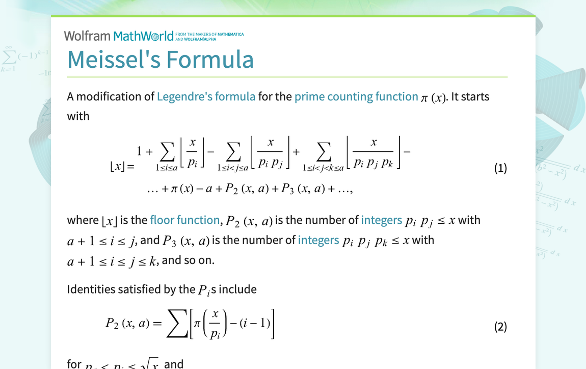 Meissel's Formula -- from Wolfram MathWorld