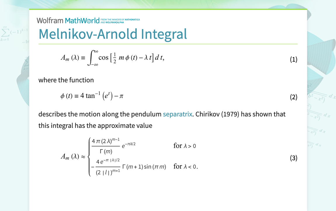Melnikov-Arnold Integral -- from Wolfram MathWorld