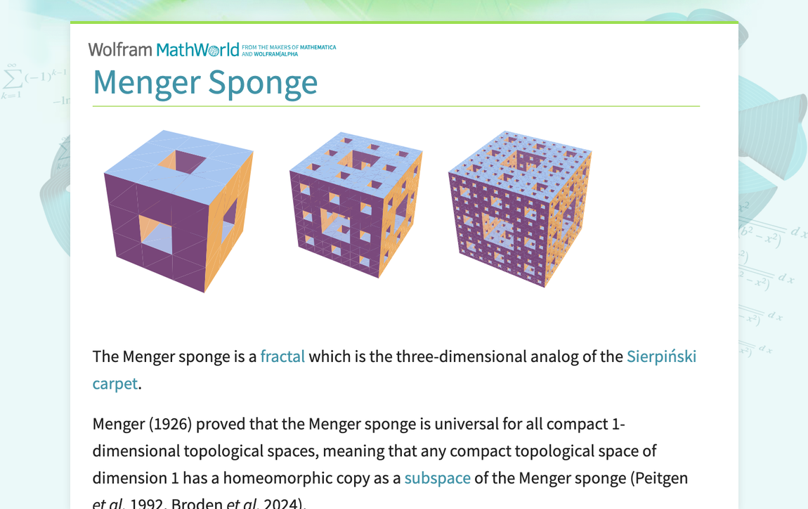 Menger Sponge -- from Wolfram MathWorld