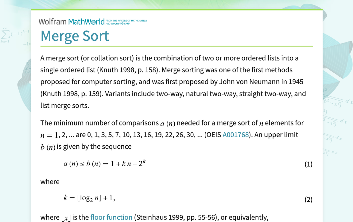 Merge Sort -- from Wolfram MathWorld