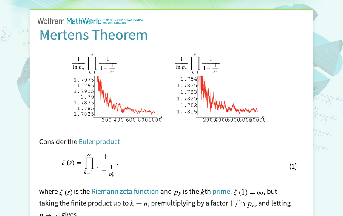 Mertens Theorem -- from Wolfram MathWorld